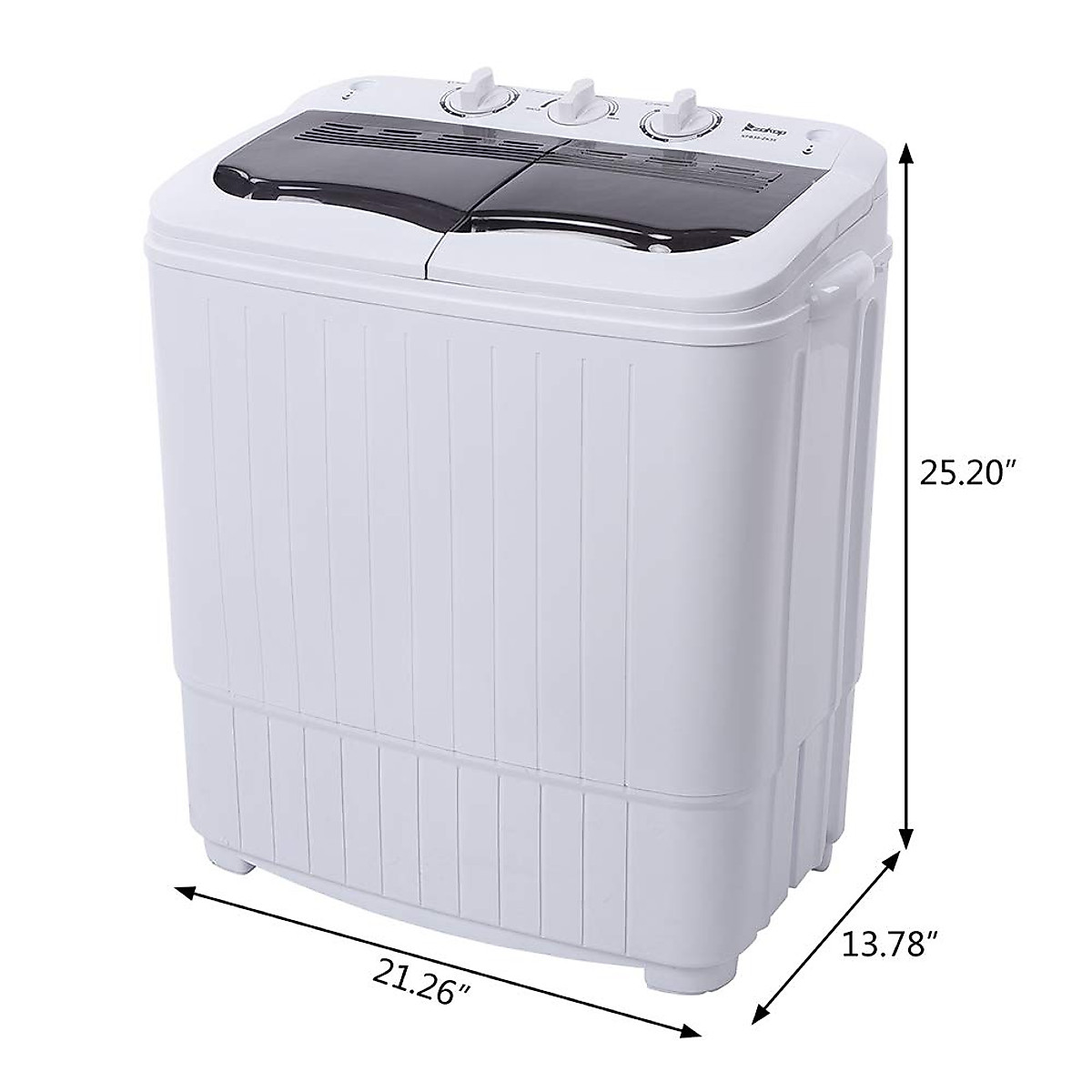 Portable Mini Compact Twin Tub Washing Machine,Portable Washing Machine,with Built-in Drain Pump Semi-automatic Cover Washing Machine (Grey&White, 14.3lbs)