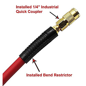 YOTOO Hybrid Air Hose 1/4-Inch by 100-Feet 300 PSI Heavy Duty, Lightweight, Kink Resistant, All-Weather Flexibility with 1/4-Inch Industrial Quick Coupler Fittings, Bend Restrictors, Red