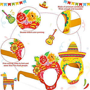 32 Pcs Mexican Fiesta Party Decorations Paper Eyeglasses Taco Party Cactus Pinata Cinco De Mayo Party Costume Photo Booth Props Supplies for Taco Twosday Birthday Party Let's Fiesta Party Favor