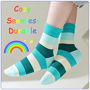 hakugoo Kids Crew Socks Seamless Boys Girls Rainbow Stripes Socks Cotton Athletic Socks 6-8 Years Unisex Cute Fun Socks Boot Socks 5 Pairs (Set B,L)