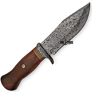 HK-9892 Handmade Damascus Steel Hunting 10.4 Inch Knife Solid Rose Wood Handle with Sheath