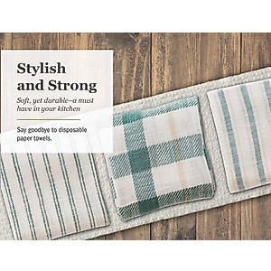 ASDJLK Cuisinart Oversized Kitchen Towels, Set of 3 - Slub Weave Cotton Fabric is Soft, Lightweight, & Quick Drying to Handle Cleaning, Wiping, & Drying Needs, 18 x 28 inches Dish Towels, Teal/Tan