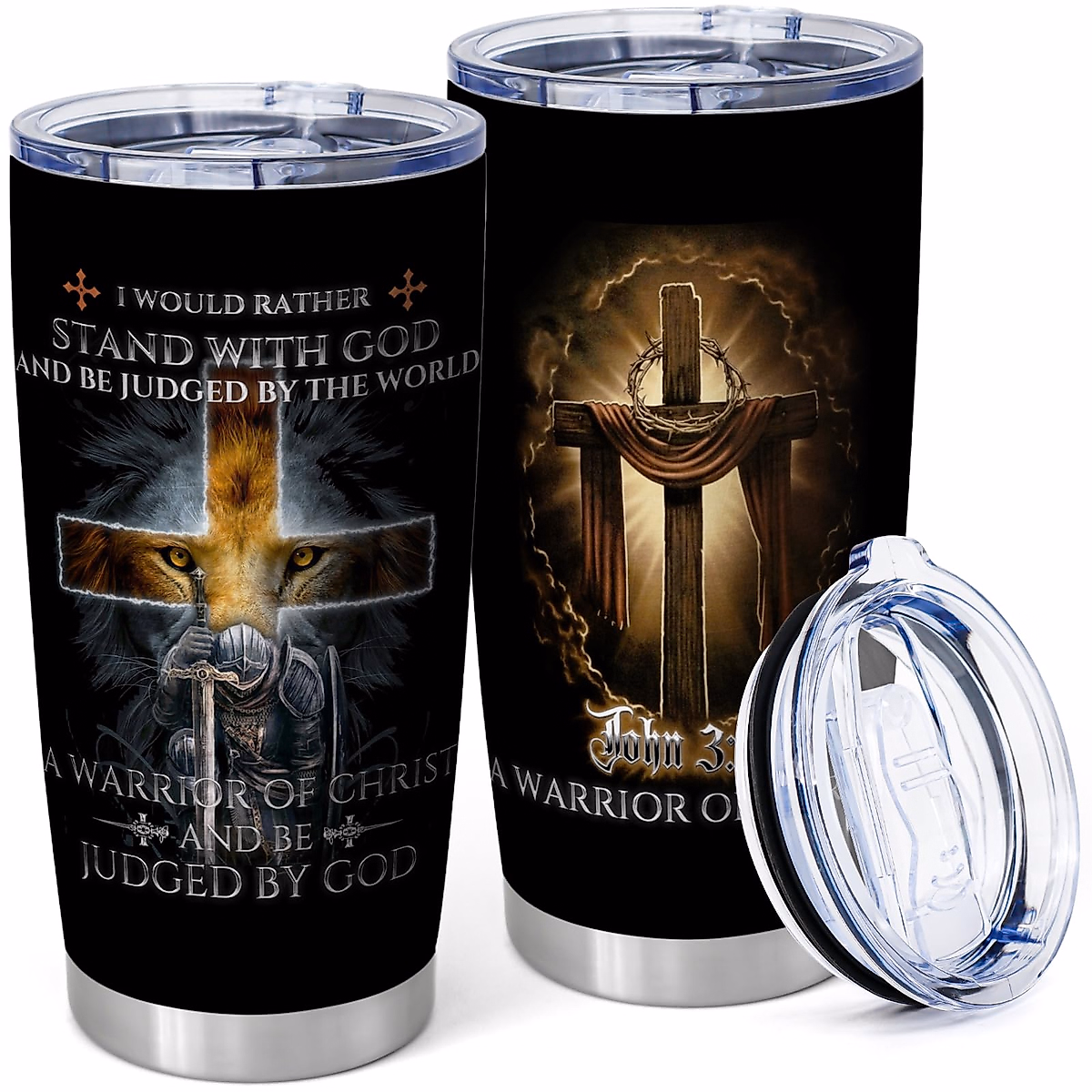 Equoza Christian Gifts Flask Warrior of God Faith 20oz Insulated Travel Mugs Stainless Stainless Steel Vacuum Tumbler with Lid Special Christmas Gifts for Men（Pack of 1）
