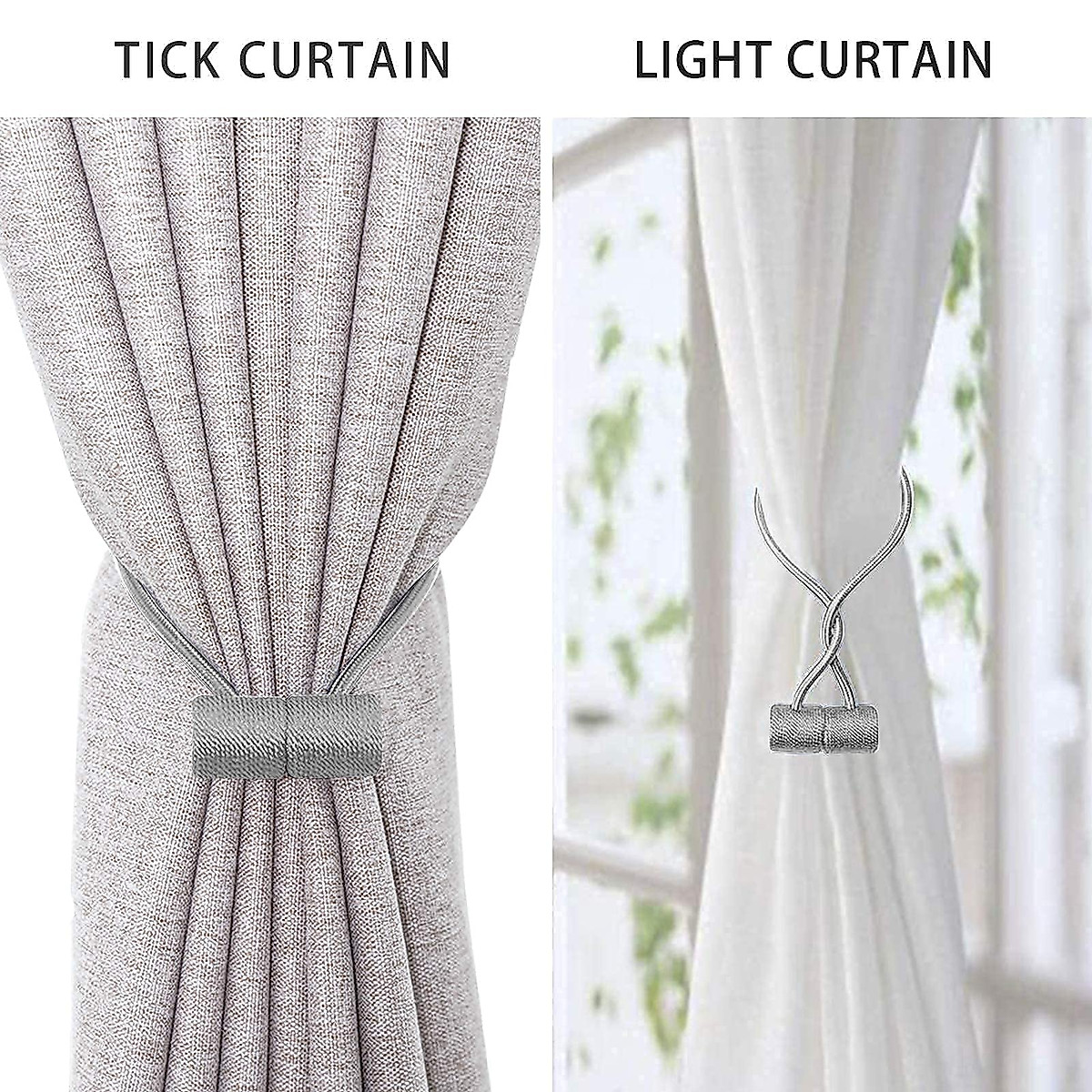 XDerlin 2 Pack Window Curtain Holdbacks Magnetic Curtain Tiebacks, Upgraded 16 Inch Home Office Decorative Twist Tie Backs for Blackout Sheer Window Treatment, Grey