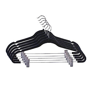 Home Basics FH01454 18 Inch Velvet Hanger with Clips, Black 5 Pack