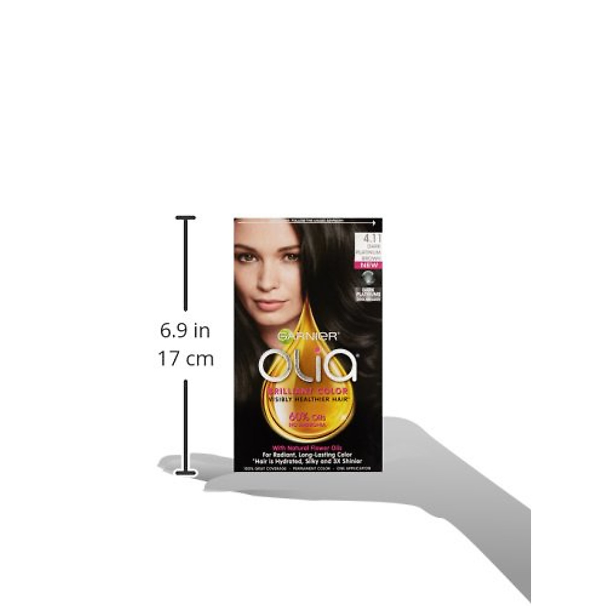 Garnier Olia Ammonia-Free Brilliant Color Oil-Rich Permanent Hair Color, 4.11 Dark Platinum Brown (Pack of 1) Brown Hair Dye (Packaging May Vary)