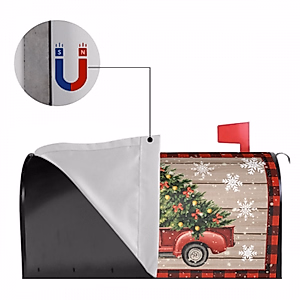Christmas Mailbox Covers Magnetic Standard Size 18x21 Winter Green Xmas Car Truck Tree Snowflakes Red Plaid Print Decorative Mailbox Wrap Cover Holiday Decorations Outdoor Home Patio Garden Decor