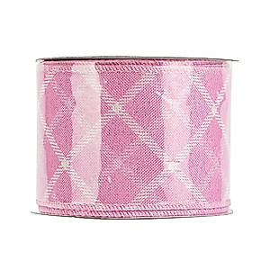 MEEDEE Pink Gingham Christmas Ribbon Wired Plaid Check 2.5 Inch X 10 Yards Burlap for Crafts Decoration Bows Making Flower Wreath Floral Bouquet Gift Wrapping