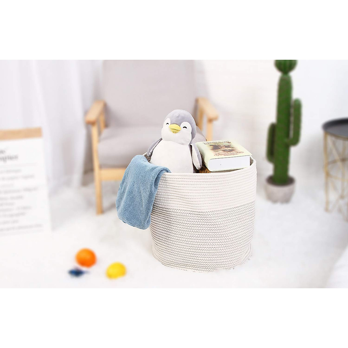 Large Cotton Rope Baskets 18'' x 16'', Woven Blanket Storage Baskets with Handles, Baby Kids Toy Bins Storage,Decorative Laundry Baskets in Nursery Living Room