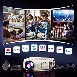 YEZMEK Native 1080P Projector with 5G WiFi and Bluetooth, 15,000 Lumen Mini Portable Projector 4K Supported, Home Movie Projector Compatible with TV Stick Smartphone & Tablet Laptop HDMI USB TF.