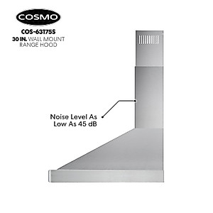 COSMO COS-63175S Wall Mount Range Hood with Ducted Convertible Ductless (No Kit Included), Ceiling Chimney-Style Stove Vent, LEDs Light, Permanent Filter, 3 Speed Fan in Stainless Steel (30 inch)