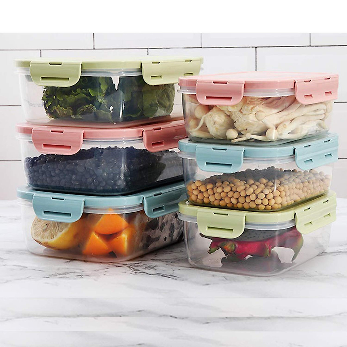 HoleviFO Food Containers Set with Lids Airtight - Plastic Lunch Bento Boxes - Meal Prep Containers, Microwave, Dishwasher, and Freezer Safe (Green)