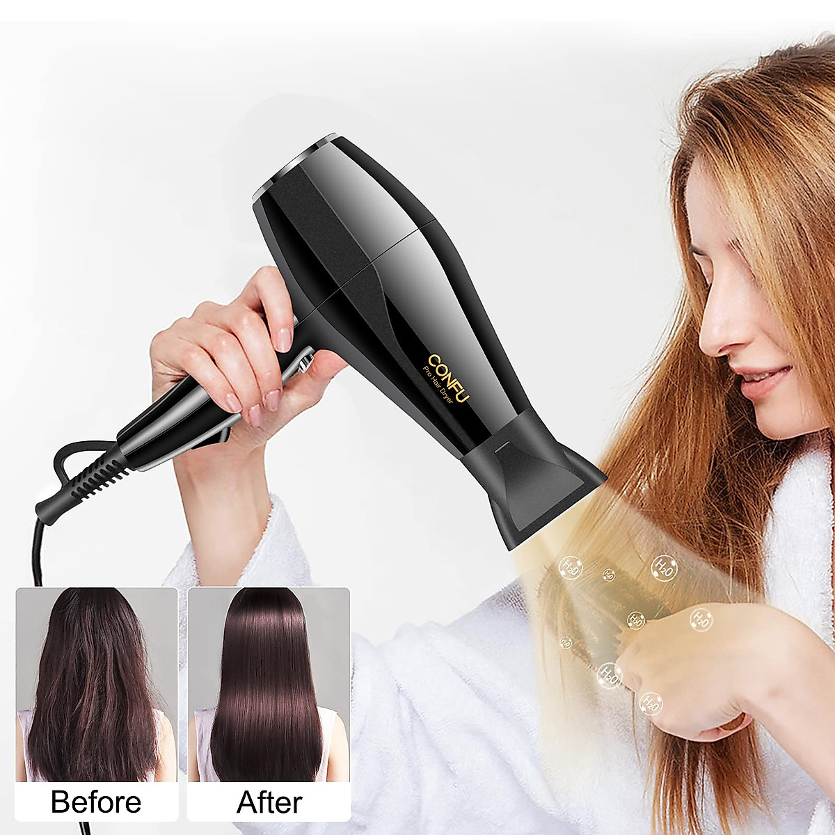 Confu Professional Blow Dryer with Diffuser, 1875w Ionic Hair Dryer with Diffuser for Curly Hair, Straight Hair, AC Motor Pro Ceramic Hair Dryers for Women and Men, Quiet and Powerful