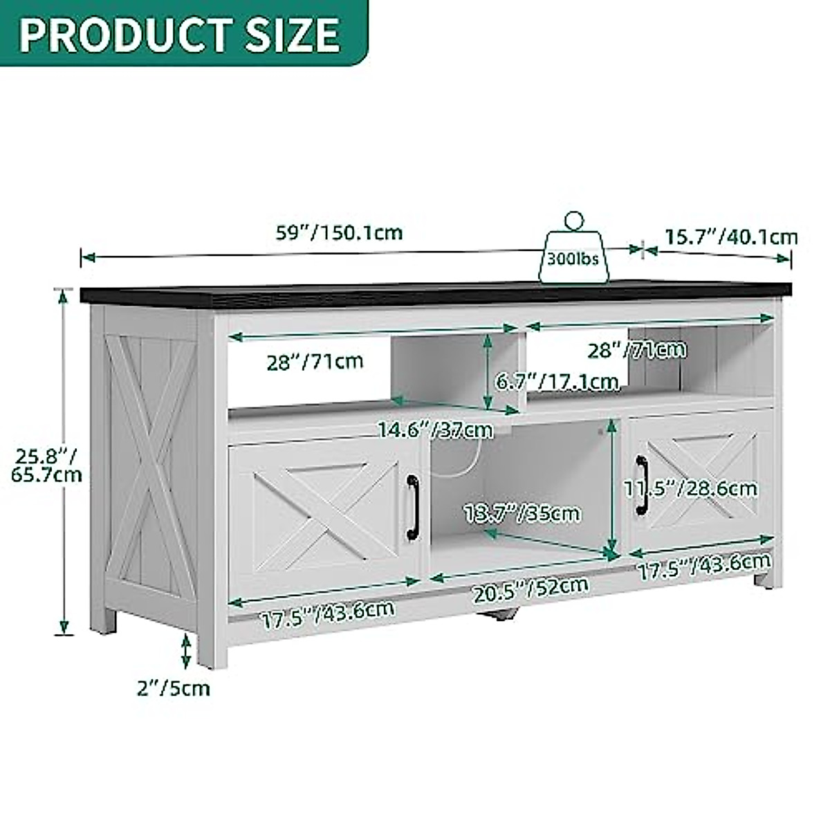YITAHOME Farmhouse TV Stand for 65 inch with Power Outlet, Mid Century Modern Wood TV Table Media Console with Storage Cabinet and Open Shelves for Living Room, Bedroom, Black/White