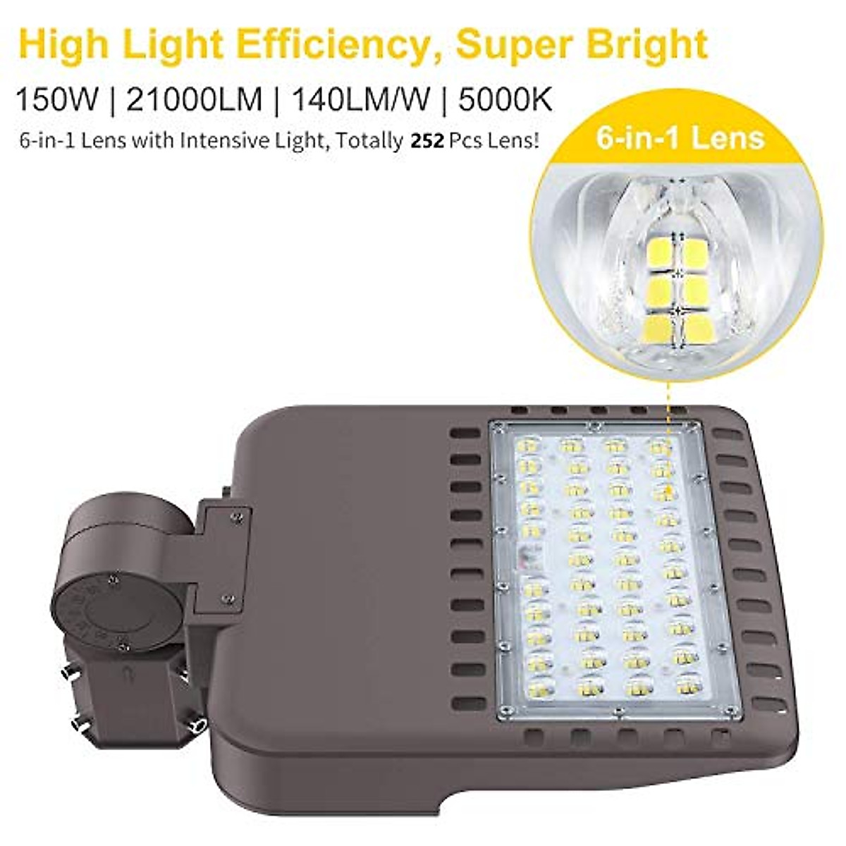 OAYATACO 150W Led Parking Lot Light- 21000LM(140lm/w), ETL Certified IP66 Commercial LED Area Lighting, 5000k Pole Light with Dusk to Dawn Photocell- Slip Fitter, LED shoebox Light, Brown