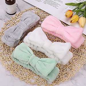 SONSENAI Bow Hair Band - 4Pack Soft Carol Fleece Hairlace Headbands for women Makeup Shower Headband Headwraps for Washing Face Spa Mask(Multi-colored 3)
