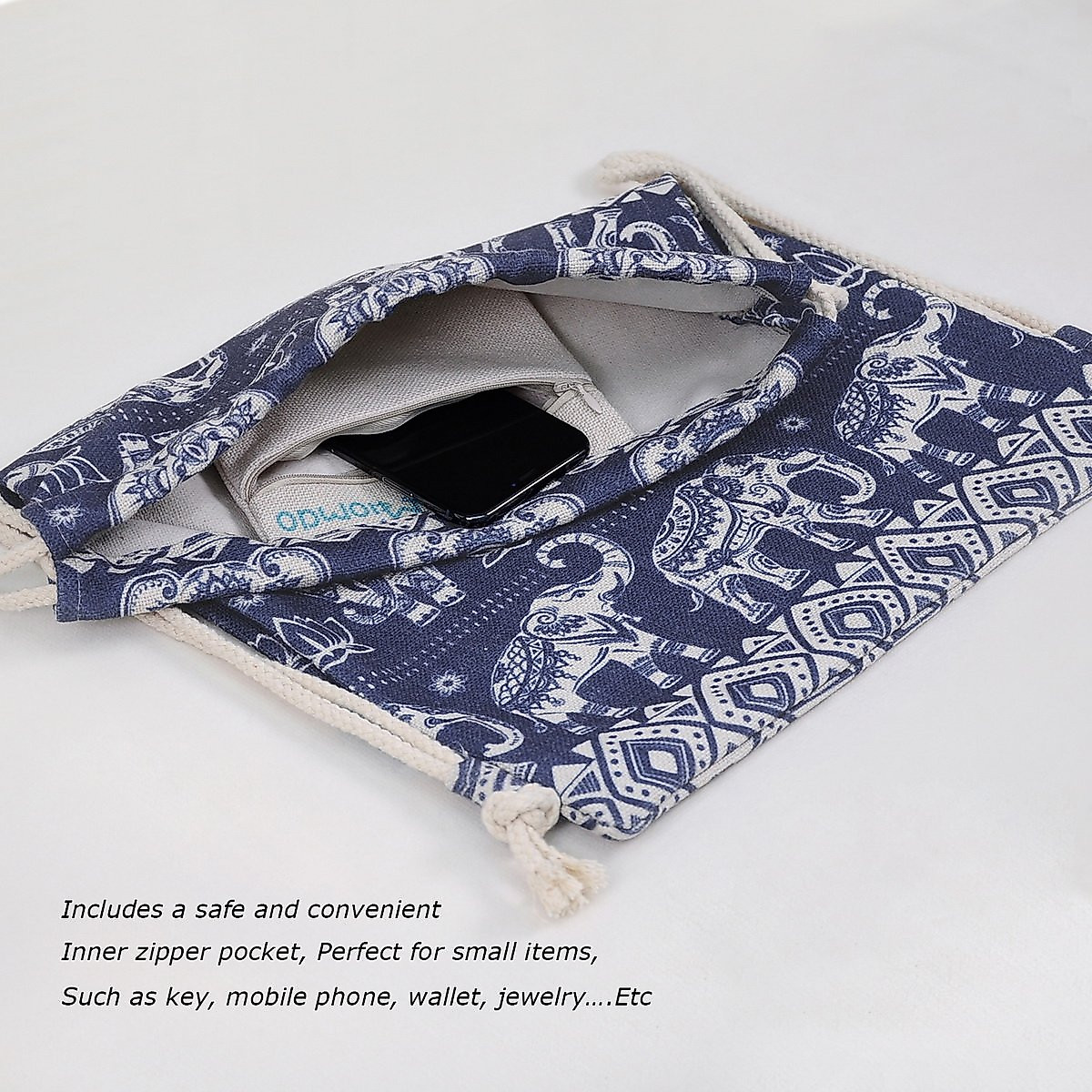 Miomao Gym Sackpack Drawstring Backpack Elephant Cinch Pack Geometric Sinch Sack With Pockets Sport String Bag Yoga Daypack Beach Gift Bag 13 X 18 Inches Navy Blue