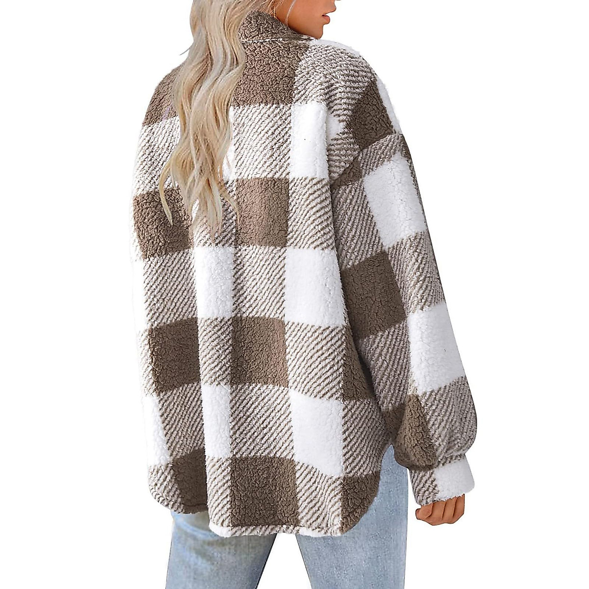 JIOEEH Women's Blouses Winter Plaid Lamb Fleece newspaper shirt christmas sweaters for women aesthetic sweater past orders prime try before you buy todays deals in prime