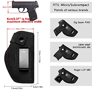 IWB/OWB Gun Holsters for Small Pistols : Ruger LCP380 LCP II - Sig Sauer P365 P238 P938 - Walther PPK 380 CCP - S&W Bodyguard 380 - Beretta Pico - Kahr P380 - Micro-Compact Sub-Compact Right/Left