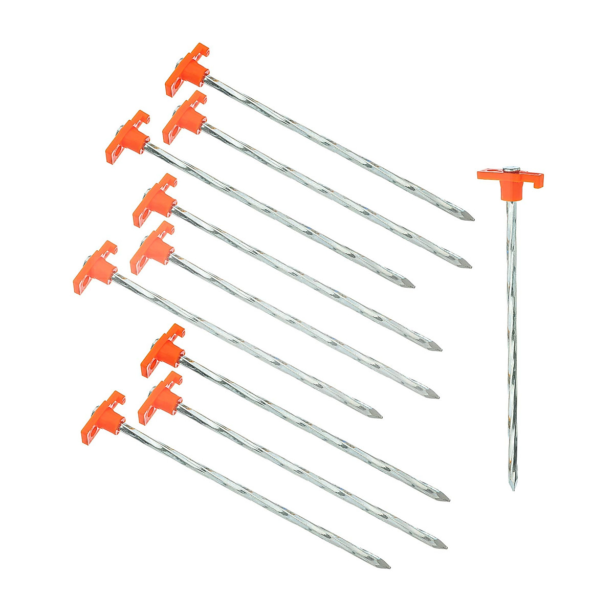 SE 10” Metal Twisted Tent Pegs with Orange Plastic Stoppers (10-Pack) - 909NRC-T10