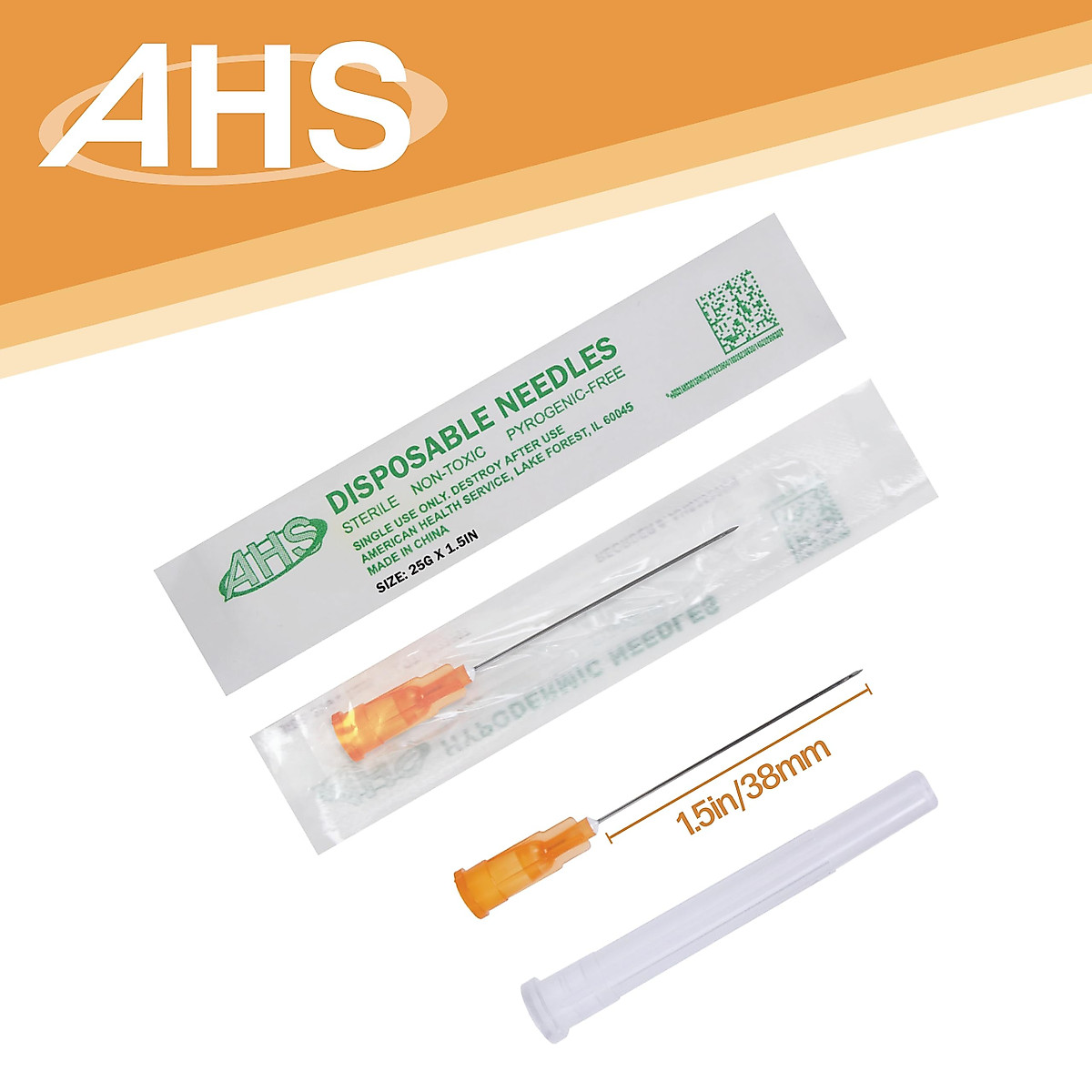 Generic 100 Pack Sterile Disposable Injection Needle with Cap for Scientific and Industrial Dispensing Needle Accessories (25G X 1.5in)