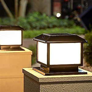 CraftThink LED Solar Post Light Outdoor, Minimalist Pillar Lamp Fixture with Square Acrylic Shade Remote Control 3 Light Sources Adjustable for Garden Yard Post Pole Pillar Landscape-Black 10" Wide