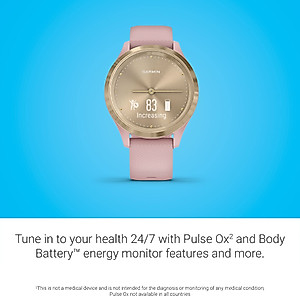 Garmin vivomove 3s, Smaller-sized Hybrid Smartwatch with Real Watch Hands and Hidden Touchscreen Display, Light Gold with Rose Case and Band