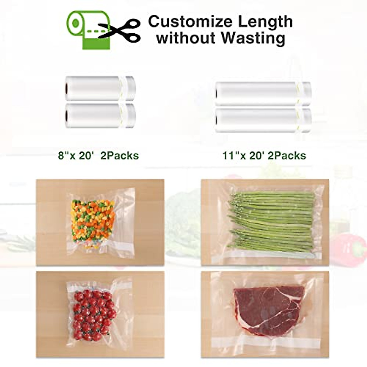 Vacuum Sealer Bags for Food - ITRUSOU 9-Layer Seal a Meal Bags with BPA Free, 4 Rolls 8"&11" Heavy Duty Vacuum Seal Bags for Food Saver or Sous Vide Meal Prep Bags