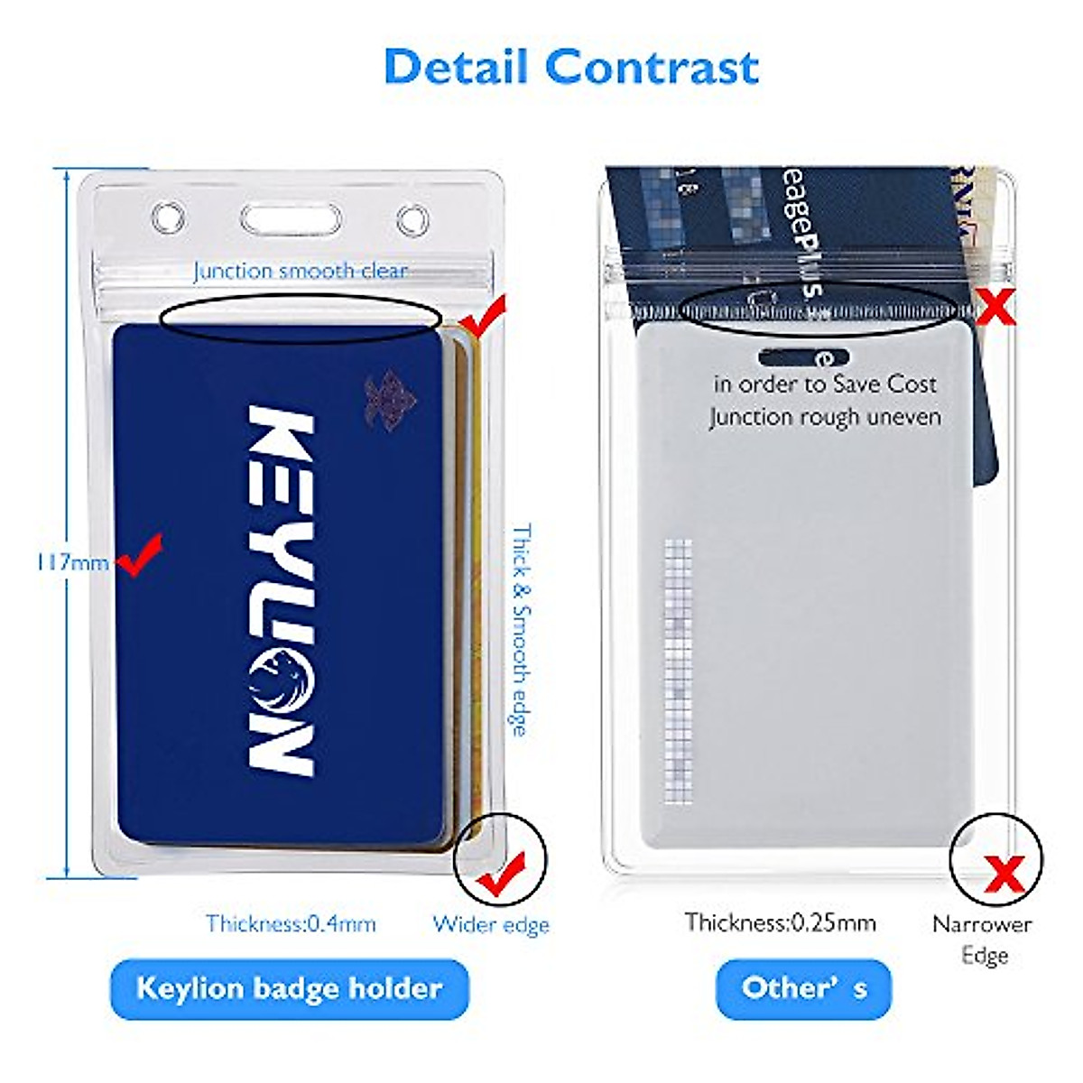 KEYLION 10 Pack ID Card Badge Holder Vertical, Heavy Duty Clear Vinyl Plastic PVC Sleeve Cover w Waterproof Resealable Zip, fit 5 Credit Size Cards or 2.25" x 3.5" Name Badge Inserts
