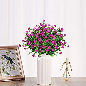 KLEMOO Artificial Flowers Fake Outdoor UV Resistant Boxwood Plants Shrubs 4 Pack, Faux Plastic Greenery for Indoor Outside Hanging Planter Home Office Wedding Farmhouse Decor (Fushia)