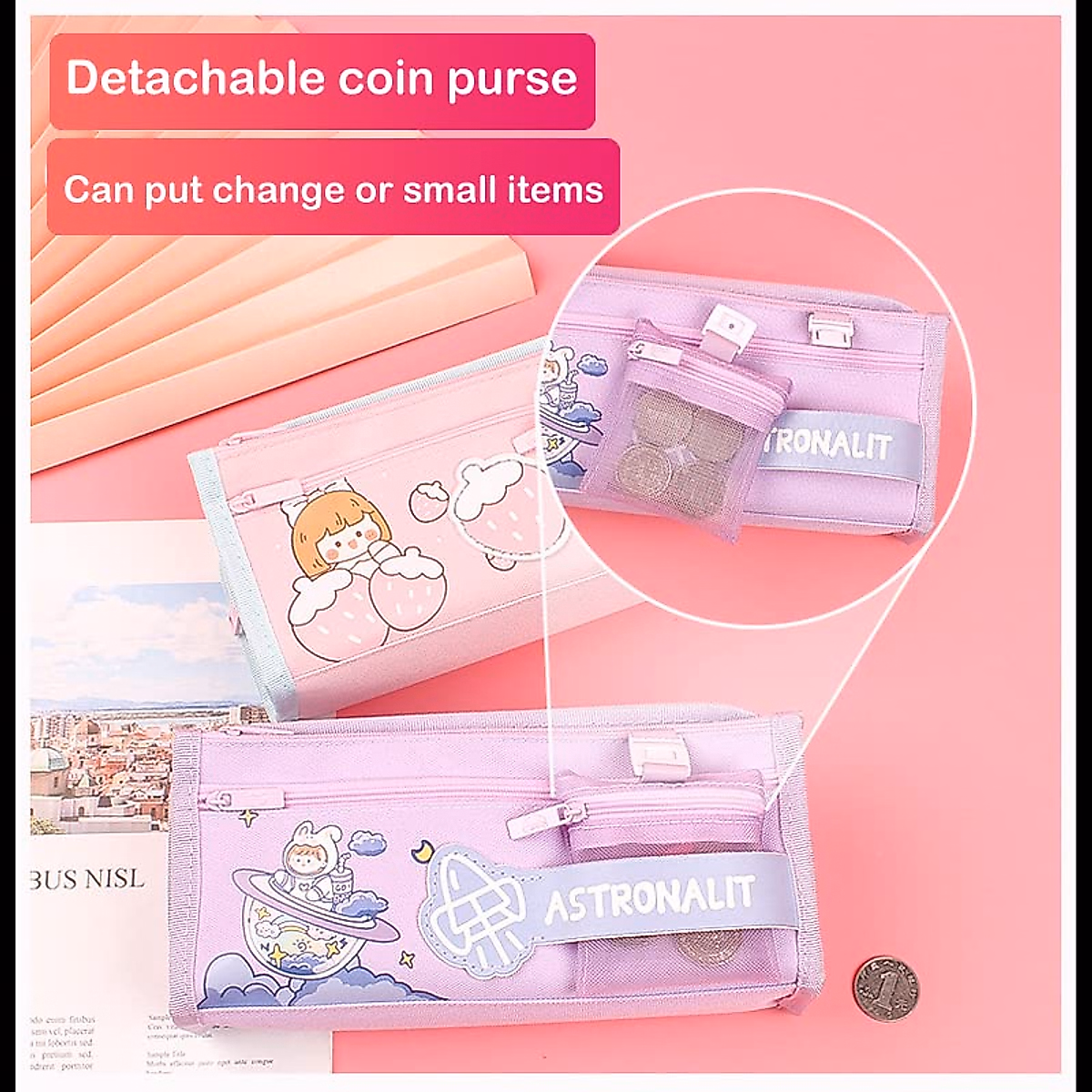 MOMEITU Kawaii Pencil case Kawaii School Supplies Cute Pencil case Large Capacity Pencil case Cute Pencil case Kawaii(Purple Planet)