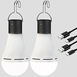 USB Rechargeable Light Bulb Auto On Off Light Bulbs, 4 Light Modes, 1500mAh Rechargeable LED Camping Lights for Camping, Hiking, Emergency, Backpacking, Fishing, 2 Packs
