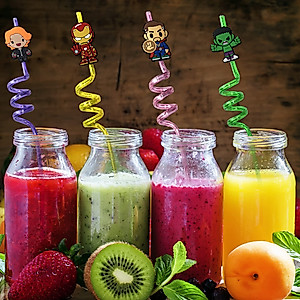 32Pcs Superhero Straws for Avenger Party Favor - 32Pcs Reusable Drinking Straws with 8 designs+36 Stickers+2 Brushes. Perfect For Superhero Party Supplies, Great for Avenger Themed Party