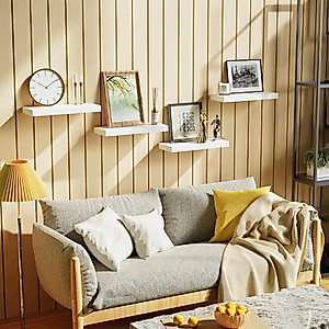 Bellsal Floating Shelves, White Engineered Wood Wall Shelf Set of 2, 15" Wall Mounted Floating Shelf, Hanging Wooden Shelf Invisible with Brackets for Bedroom, Kitchen, Living Room, Bathroom Decor