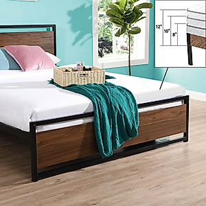 Queen Size Metal Bed Frame,Industrial Platform Queen Bed Frame with Headboard and Footboard,Mattress Foundation with Strong Steel Slat Support,11" Under Bed Storage Space,Easy Assembly
