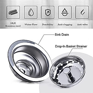 VARNAHOME Standard 3-1/2 Kitchen Sink Stainless Steel Drain Assembly With Strainer Basket Stopper/CSA Approved