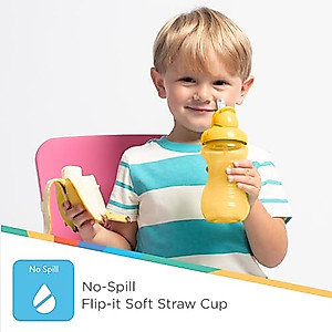 NUBY 3 Pack No Spill Flip it Soft Straw Toddler Sippy Cups - Toddler Cups Spill Proof with Easy and Firm Grip - BPA Free Toddlers Cups - Aqua, Coral, Yellow