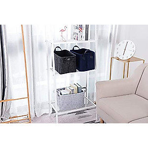 Rhyan Felt Storage Basket/Bin with PU Handles, Collapsible & Convenient Storage Solution for Office, Bedroom, Closet, Toys, Laundry(Light Gray)