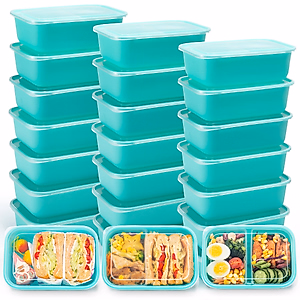 Glotoch Meal Prep Containers Reusable,38OZ 1or2 Compartment To Go Containers, Double Use as Divided Plastic Food Prep Containers with Lids for Lunch, Microwave&Freezer Safe, BPA-Free,30 Packs, Teal