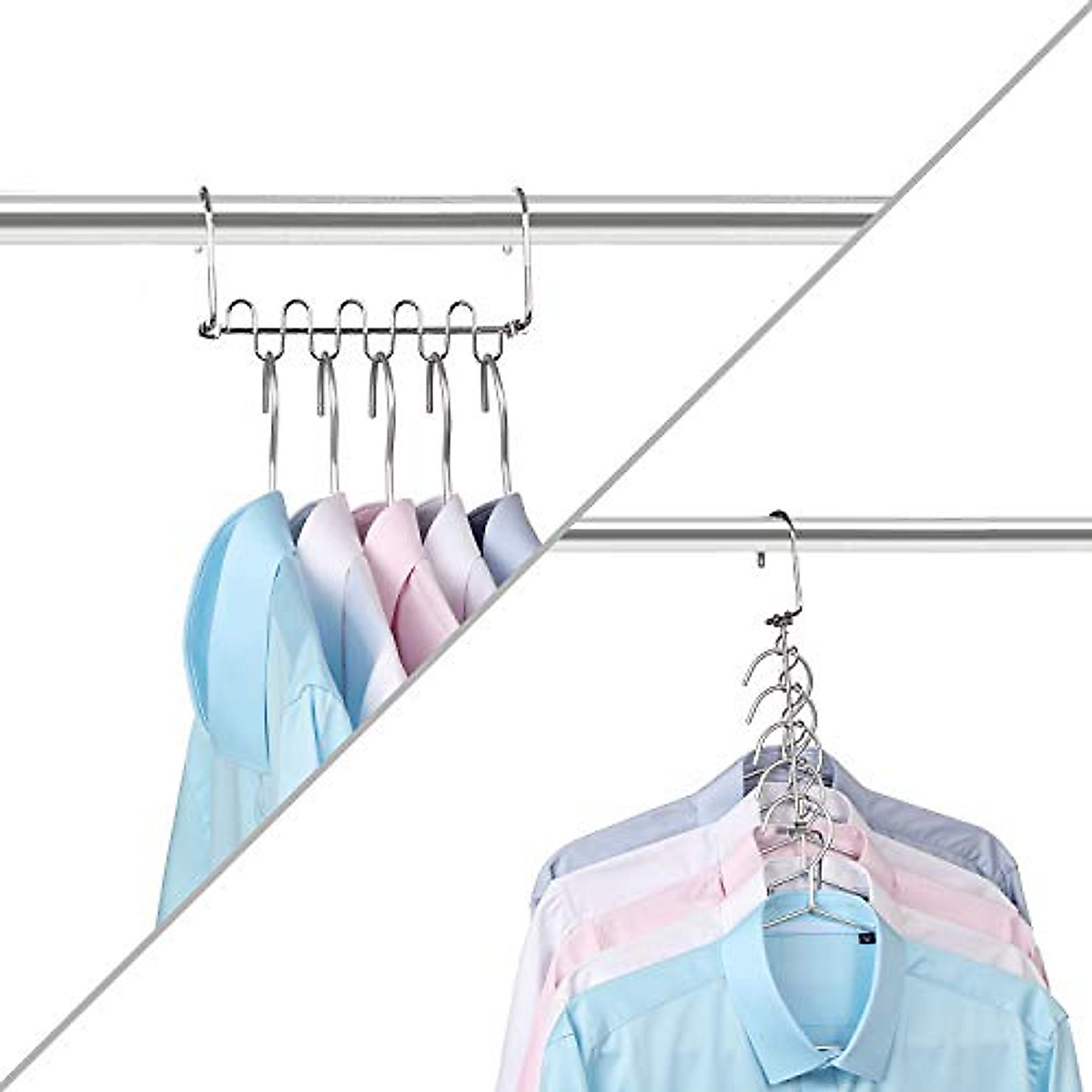 Bloberey Space Saving Hangers 6x2 Slots Metal Magic Cascading Hanger Closet Organizer Hanging Closet Wardrobe Closet System(4 Pack)