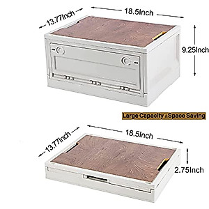 Simbuy Collapsible Storage Bins with Wood Lids, 8.5Gal Plastic Storage Truck for Closet Organizer,Camp & College Organizer Box with Wheels 18.5"x13.77"x9.25"