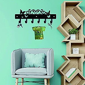 CREATCABIN Key Holder Decorative Coat Hooks Wall Mounted Metal Key Hooks Towel Racks with 6 Hooks Butterfly Design Iron Key Hanger for Wall, Bathroom, Kitchen, Entryway