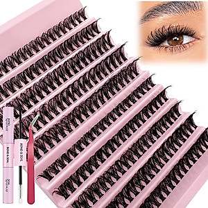 DIY Lash Extension Kit 200 Pcs 40D 50D 10-16MM Mix Individual Lash Clusters Kit with Bond and Seal Professional Eyelash Tweezers Wispy C D Curl False Eyelash Clusters DIY at Home, by TMIELYBS