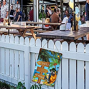 QiCHo Tiki Bar Sign, Margaritaville Wall Art, Retro Outdoor Wall Sign for Home Bar, No Shoes No Problem Design, 12x8 Inches Metal Sign, Tropical Colors