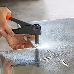 500pcs 3/16" x 3/8" Aluminum Blind Rivets, Self-Plugging Open End Type Pop Rivet with Steel Mandrel, Large Flange Blind Rivets for Sheet Metal, Automotive, Railway, Duct Work, Rivet Gun