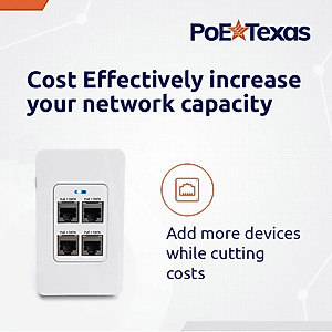 PoE Texas 4 Port Inwall Gigabit PoE Extender - Power Over Ethernet in-Wall Switch Plate with IEEE 802.3bt Uplink & Full Passthrough VLAN, Extend WiFi Access Point, Computer Network, VoIP & More