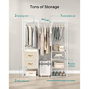 SONGMICS Clothes Rack, 70.9 Inch Wardrobe Freestanding Closet, Heavy Duty Garment Rack with 1 Extendable Hanging Rod, 2 Drawers and 4 Shelves, for Bedroom, Space-Saving, Natural Beige URGR003W67