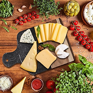 Coloch Marble and Acacia Wood Cutting Board, Black Charcuterie Chopping Board with Handle, Decorative Serving Board for Cheese, Steak, Bread, Fruit