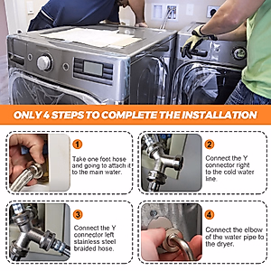 4FT Premium Steam Dryer Hose Installation Kit by Beaquicy - Include 4 Foot Stainless Steel Hoses,1 Foot Inlet Adapter Hose and Brass Y Connector