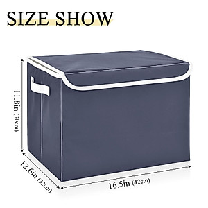 DOMIKING Navy Blue Large Storage Bin with Lid Collapsible Shelf Baskets Box with Handles Toys Organizer for Shelves Cabinet Nursery Drawer